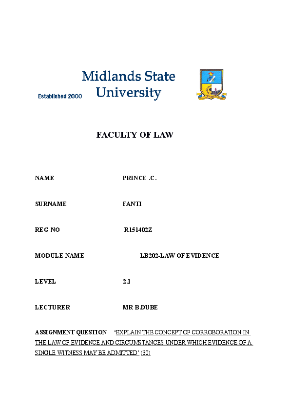 (DOC) explain the concept of corroboration in relation to single ...