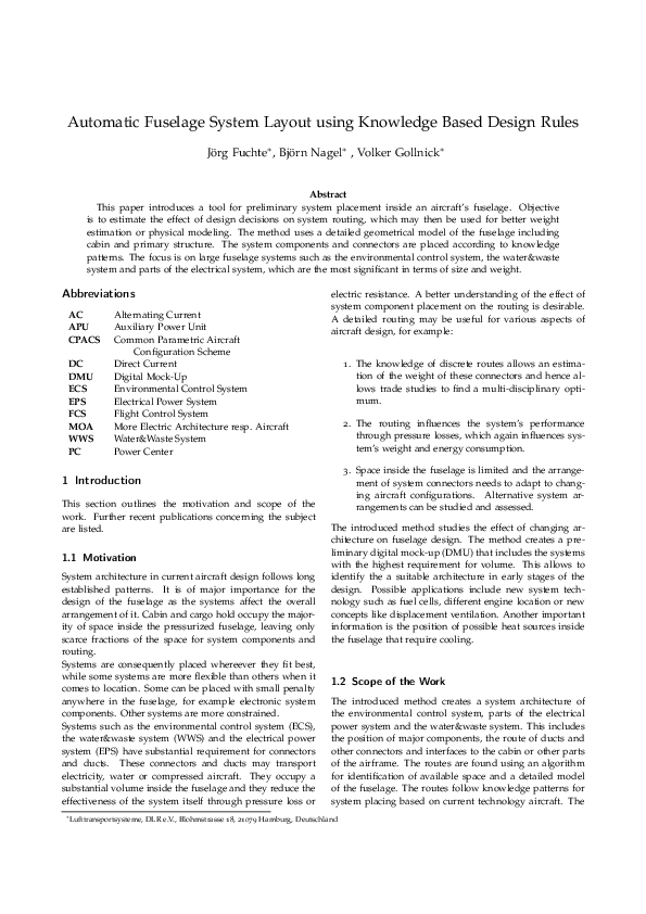 (PDF) Automatic Fuselage System Layout using Knowledge Based Design Rules
