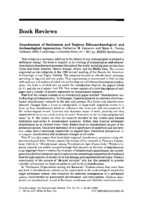 (PDF) Abandonment of settlements and regions: Ethnoarchaeological and ...