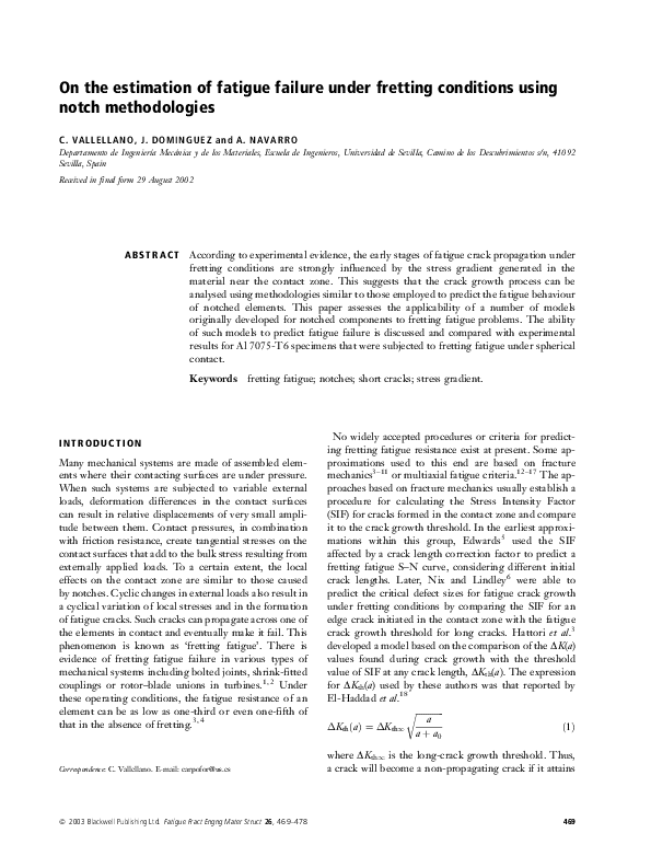 (PDF) On the estimation of fatigue failure under fretting conditions ...