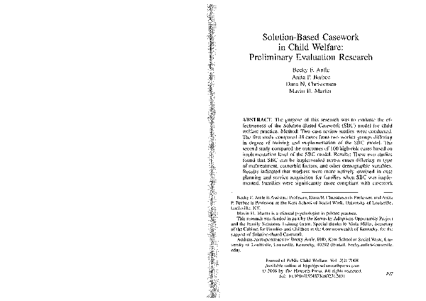 (PDF) Solution-Based Casework in Child Welfare: Preliminary Evaluation ...