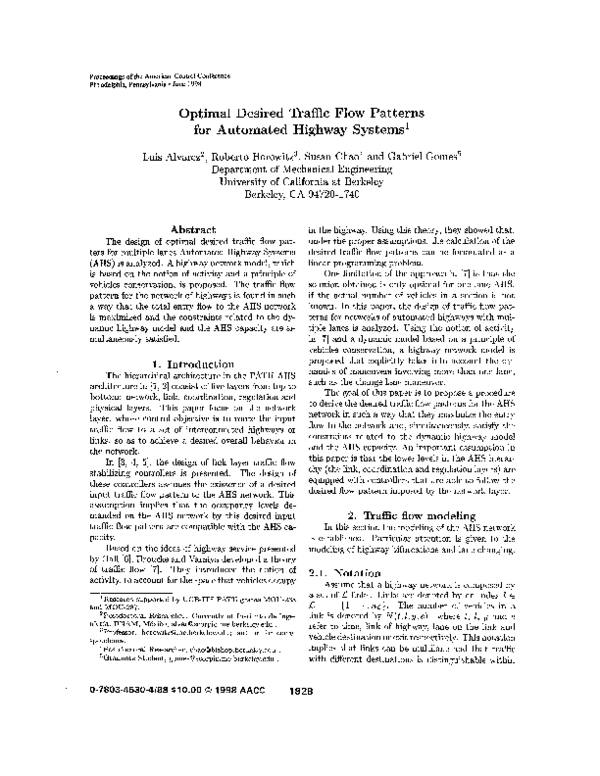 (PDF) Optimal desired traffic flow patterns for automated highway systems