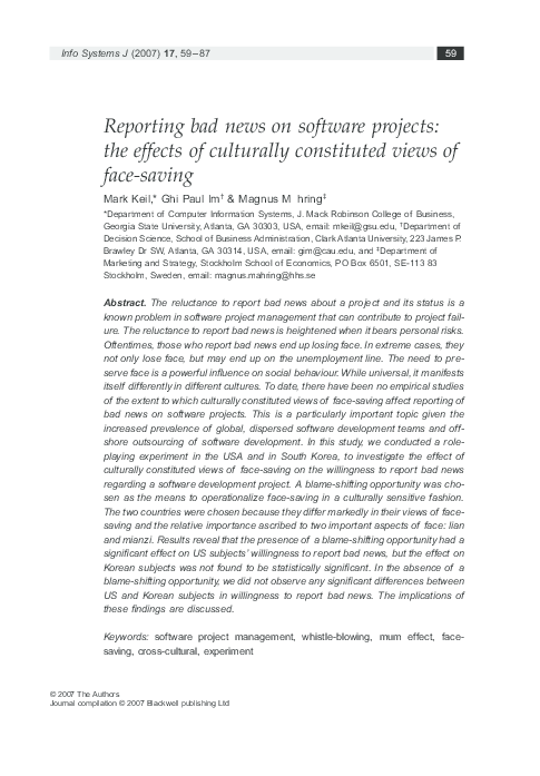 (PDF) Reporting bad news on software projects: the effects of ...