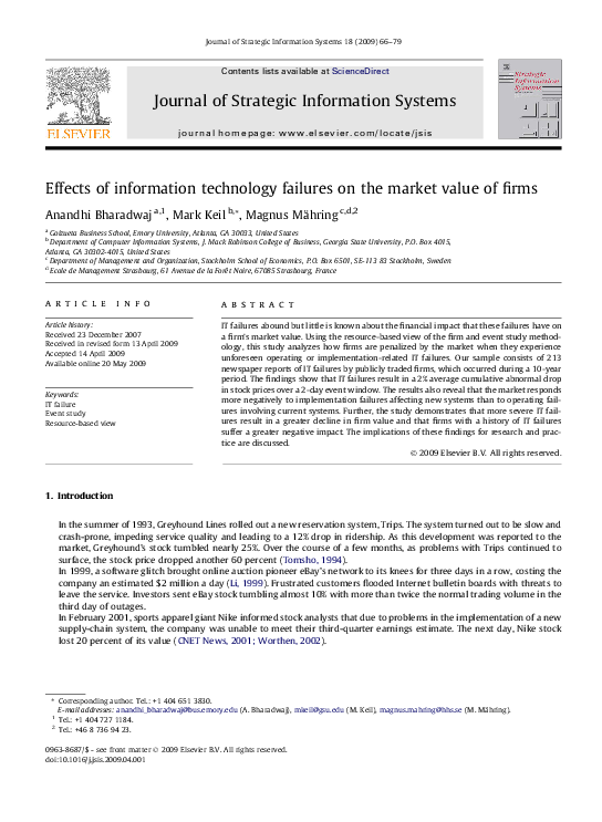 (PDF) Effects of information technology failures on the market value of ...