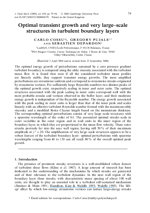 (PDF) Optimal transient growth and very large-scale structures in turbulent boundary layers