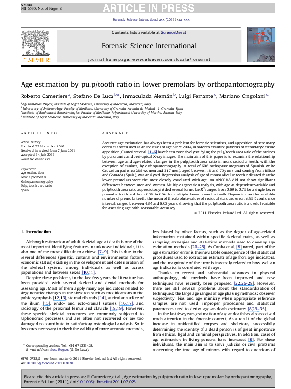 (PDF) Age estimation by pulp/tooth ratio in lower premolars by ...