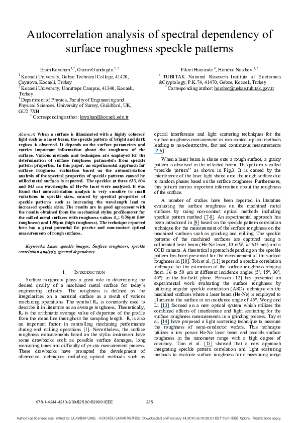 (PDF) Autocorrelation analysis of spectral dependency of surface roughness speckle patterns
