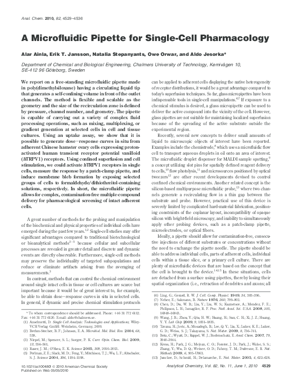 (PDF) A Microfluidic Pipette for Single-Cell Pharmacology