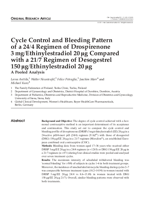 (PDF) Cycle Control and Bleeding Pattern of a 24/4 Regimen of ...