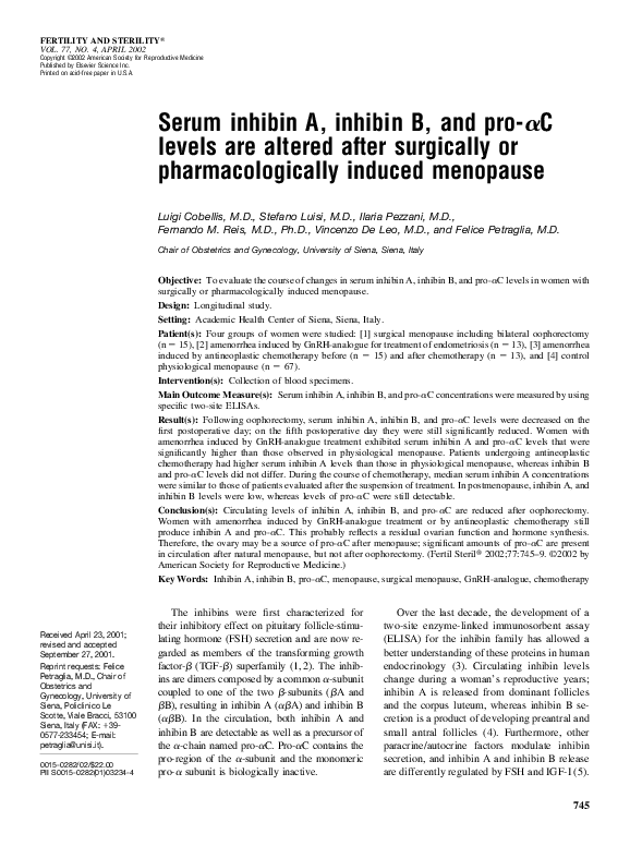 (PDF) Serum inhibin A, inhibin B, and pro-αC levels are altered after ...