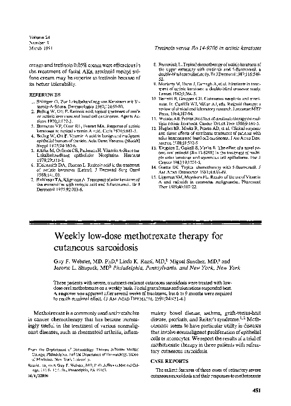 (PDF) Weekly low-dose methotrexate therapy for cutaneous sarcoidosis