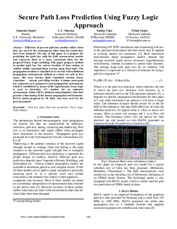 (PDF) Secure path loss prediction using fuzzy logic approach