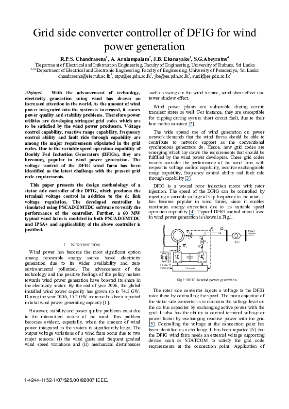 (PDF) Grid side converter controller of DFIG for wind power generation