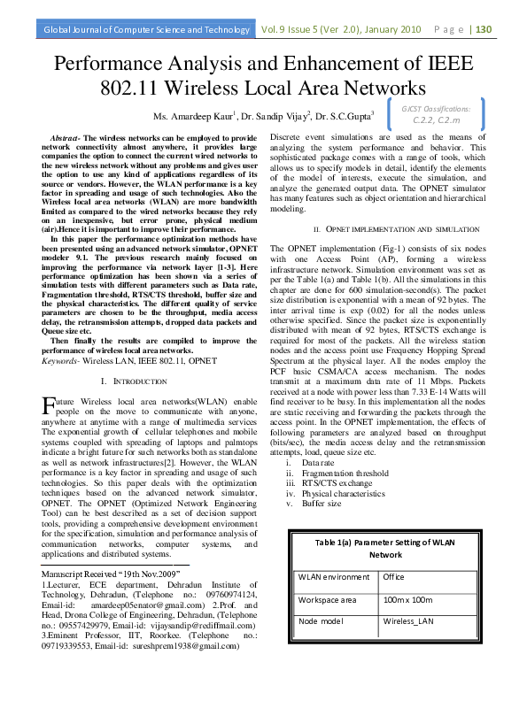 (PDF) Performance Analysis and Enhancement of IEEE 802.11 Wireless Local Area Networks