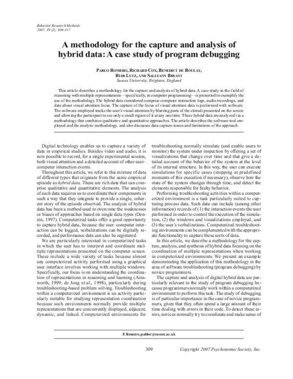 (PDF) A methodology for the capture and analysis of hybrid data: A case study of program debugging