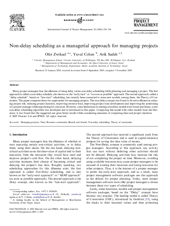 (PDF) Non-delay scheduling as a managerial approach for managing projects