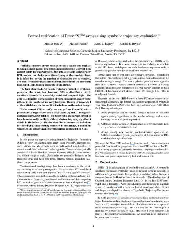 Formal Verification Of Powerpc Arrays Using Symbolic Trajectory Evaluation
