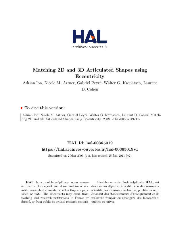 (PDF) Matching 2D & 3D Articulated Shapes using Eccentricity