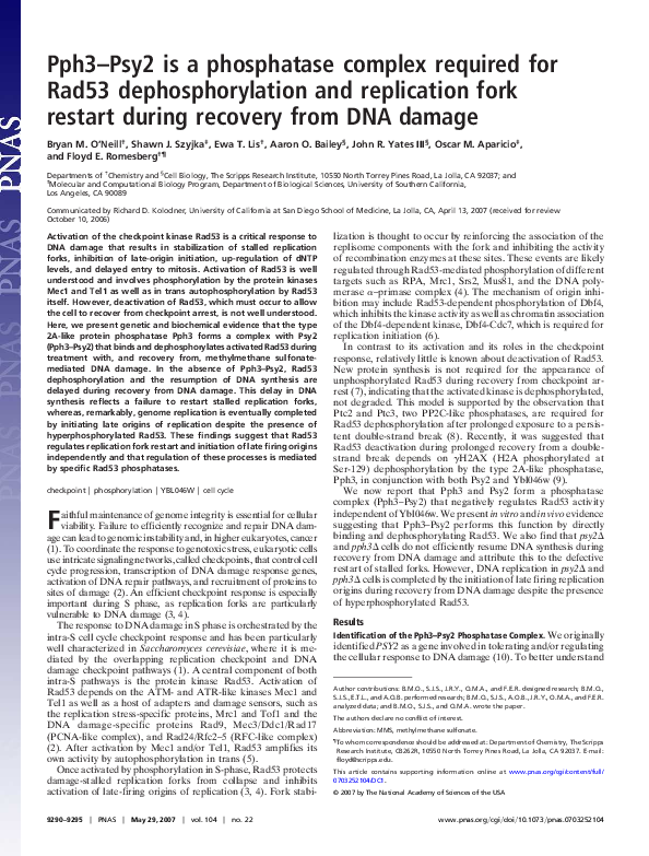 (PDF) Pph3-Psy2 Is a Phosphatase Complex Required for Rad53 ...