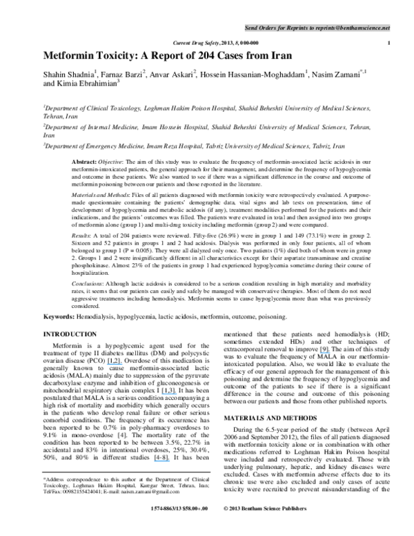(PDF) Metformin Toxicity: A Report of 204 Cases from Iran