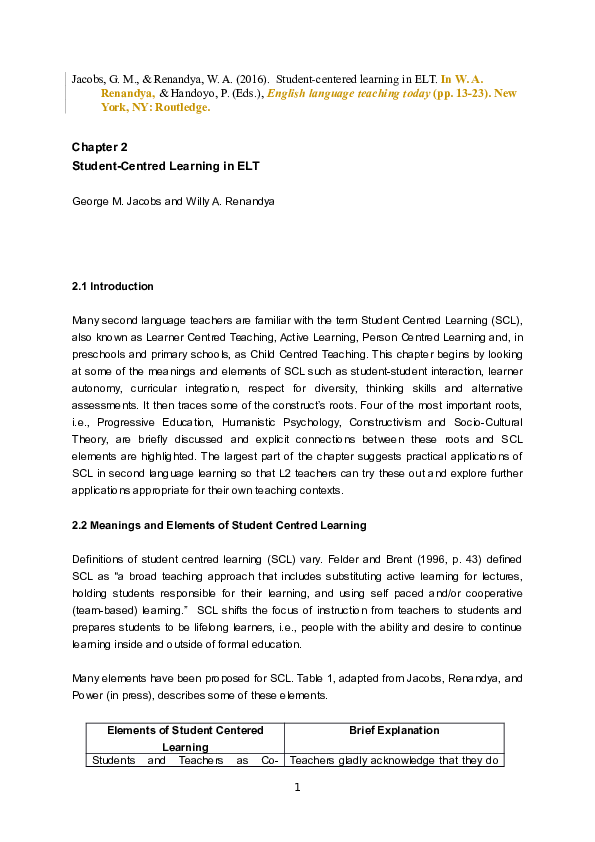 Doc Student Centred Learning In Elt