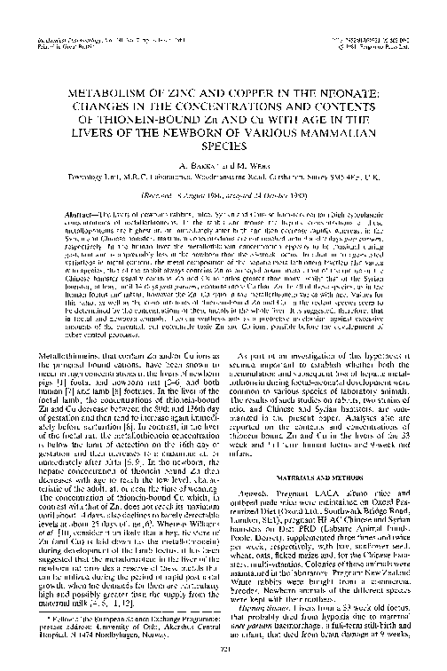 (PDF) Metabolism of zinc and copper in the neonate: Changes in the ...
