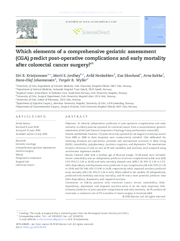 (PDF) Which elements of a comprehensive geriatric assessment (CGA ...