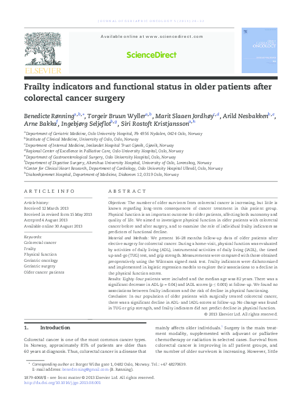 (PDF) Frailty indicators and functional status in older patients after ...