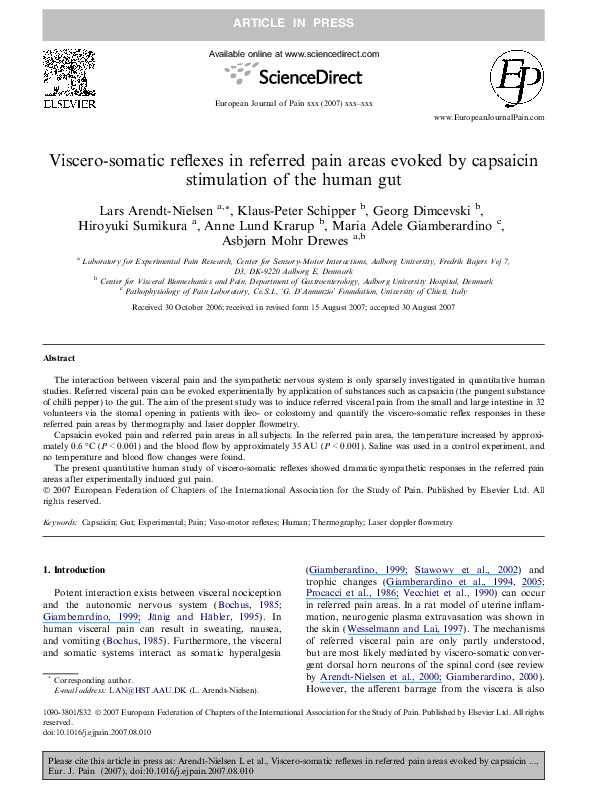 (PDF) Viscerosomatic reflexes in referred pain areas evoked by ...