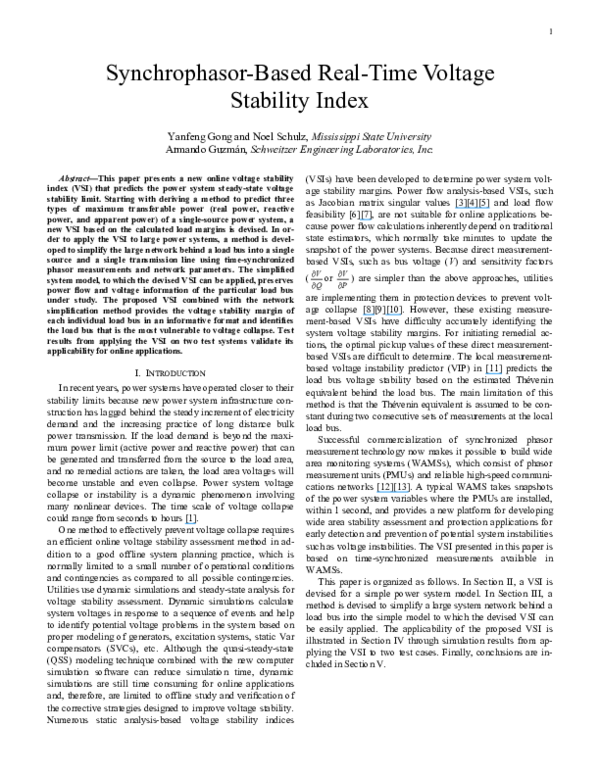 (PDF) Synchrophasor-Based Real-Time Voltage Stability Index