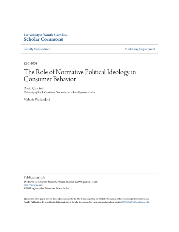 (PDF) The Role of Normative Political Ideology in Consumer Behavior
