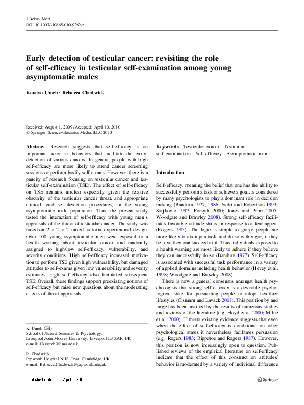 (PDF) Early detection of testicular cancer: revisiting the role of self ...