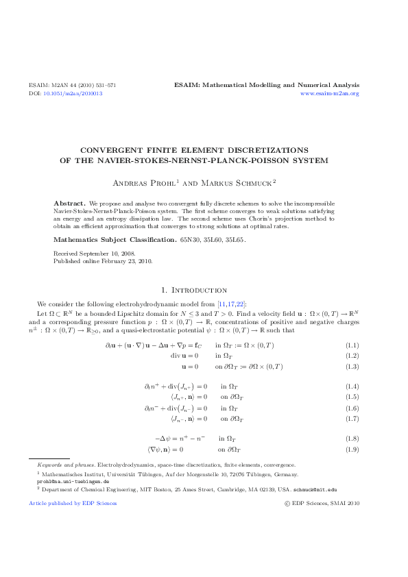 (PDF) Convergent finite element discretizations of the Navier-Stokes-Nernst-Planck-Poisson system