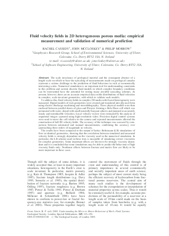 (PDF) Fluid velocity fields in 2D heterogeneous porous media: empirical measurement and ...