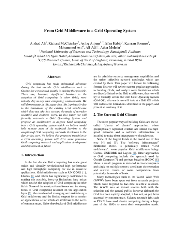 (PDF) From Grid Middleware to a Grid Operating System