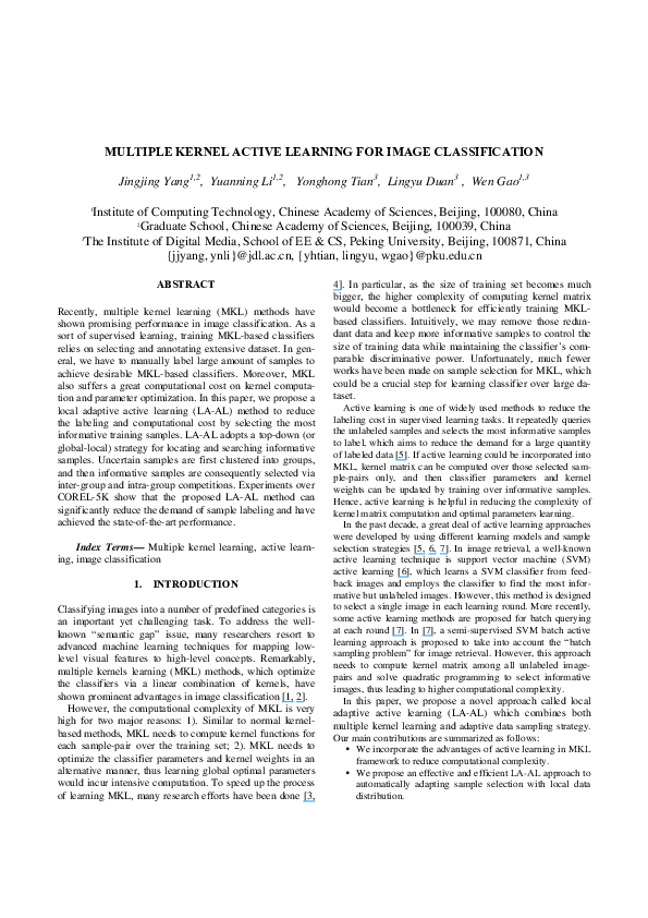 Multiple Kernel Active Learning For Image Classification 1119