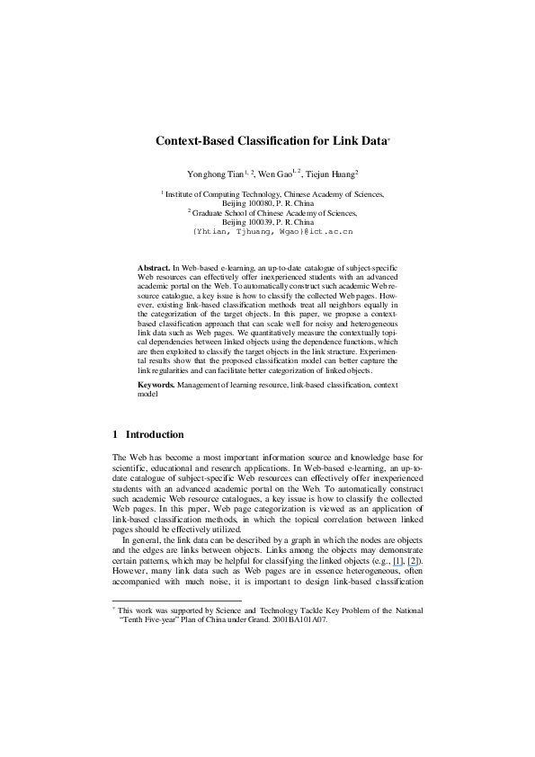 (PDF) Context-Based Classification for Link Data