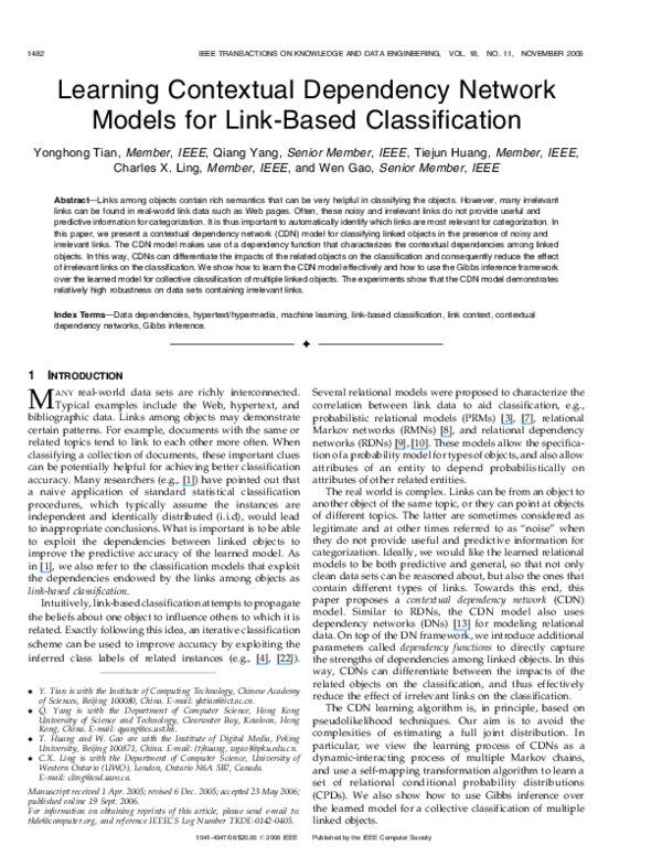 (PDF) Learning Contextual Dependency Network Models for Link-Based Classification