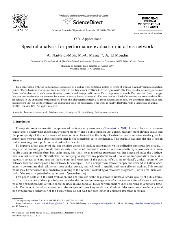 Pdf Max Plus Algebra Modeling For A Public Transport System