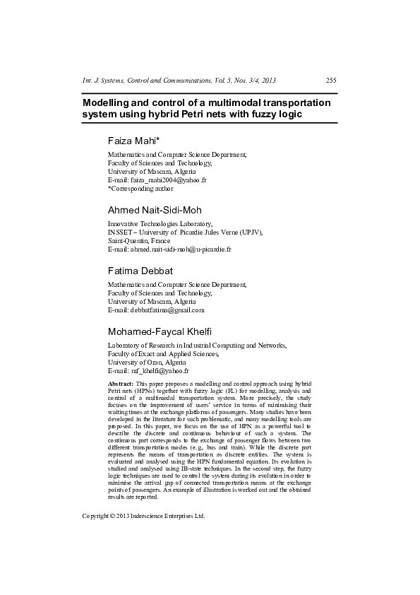 (PDF) Modelling and control of a multimodal transportation system using hybrid Petri nets with ...