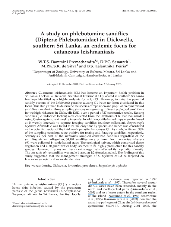 (PDF) A study on phlebotomine sandflies (Diptera: Phlebotomidae) in ...