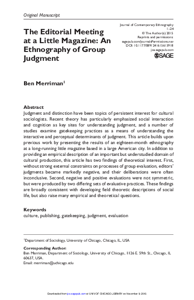 (PDF) The Editorial Meeting at a Little Magazine: An Ethnography of ...