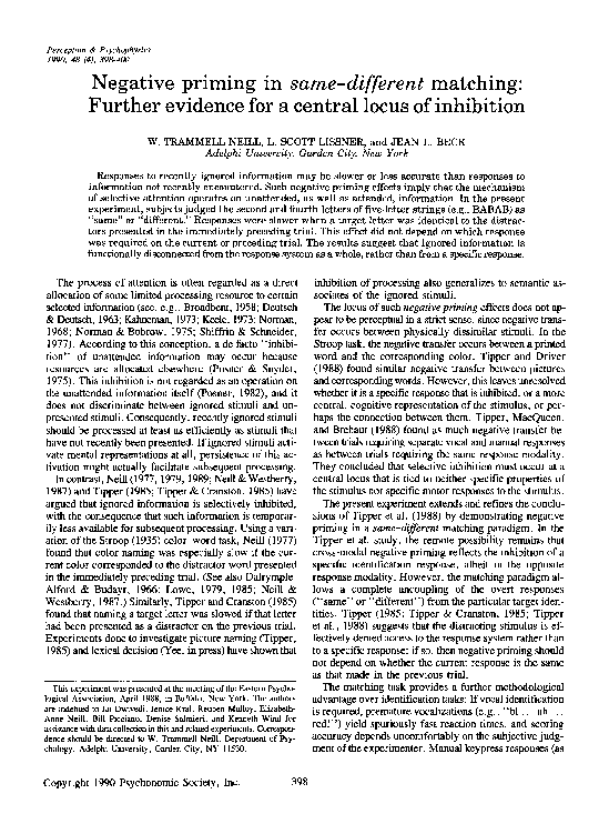 (PDF) Negative priming in same-different matching: Further evidence for a central locus of ...