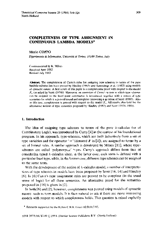 Pdf Completeness Of Type Assignment In Continuous Lambda Models 9361