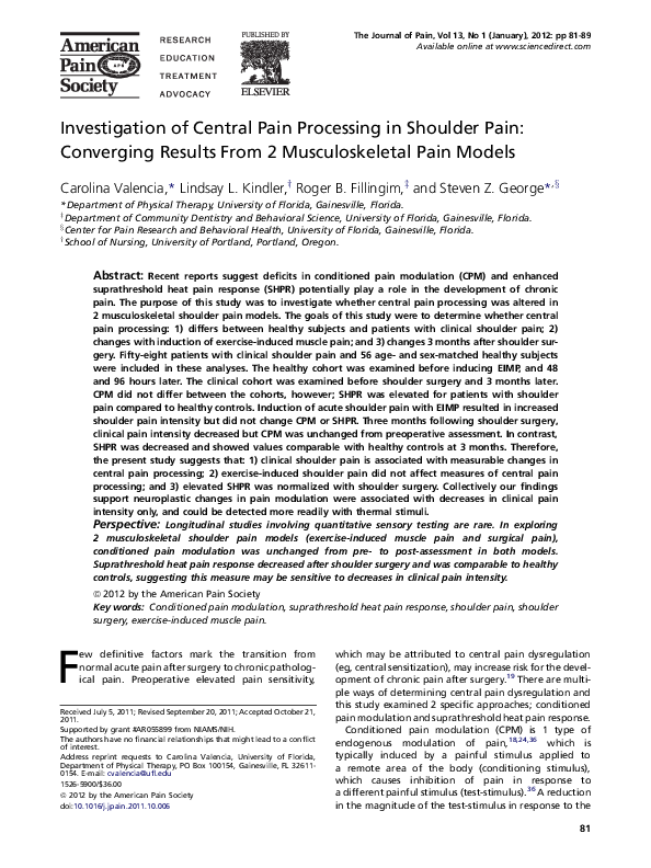 (PDF) Investigation of central pain processing in shoulder pain ...