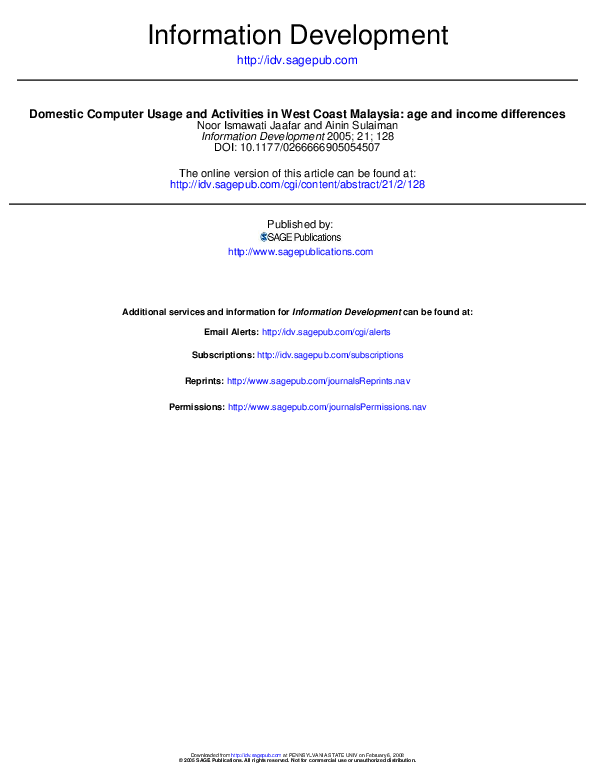 (PDF) Domestic Computer Usage and Activities in West Coast Malaysia ...