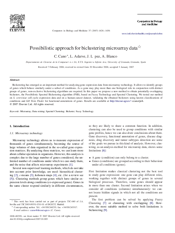 (PDF) Possibilistic approach for biclustering microarray data