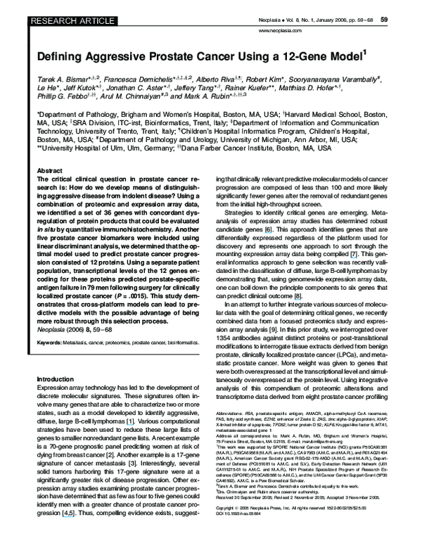 (PDF) DEFINING AGGRESSIVE PROSTATE CANCER USING A 12 GENE MODEL