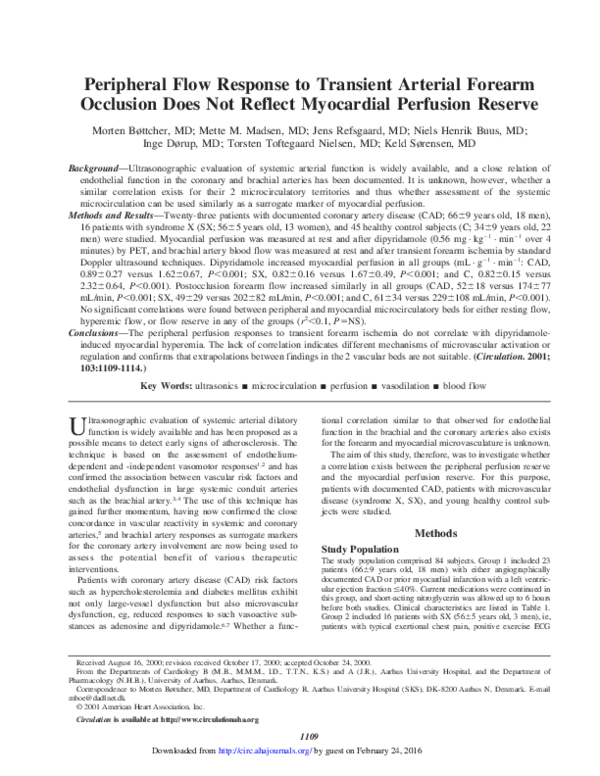 (PDF) Peripheral Flow Response to Transient Arterial Forearm Occlusion ...
