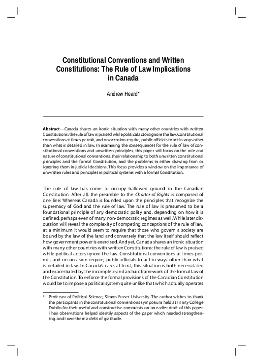 (PDF) Constitutional Conventions and Written Constitutions: The Rule of ...